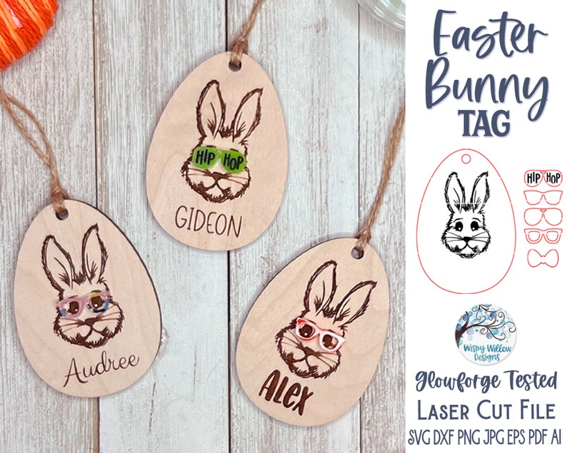 Easter Bunny Tag SVG File for Glowforge Personalized Bunny - Etsy