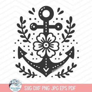 Anchor SVG for Cricut, Floral Botanical Boat Anchor, Beach, Nautical ...