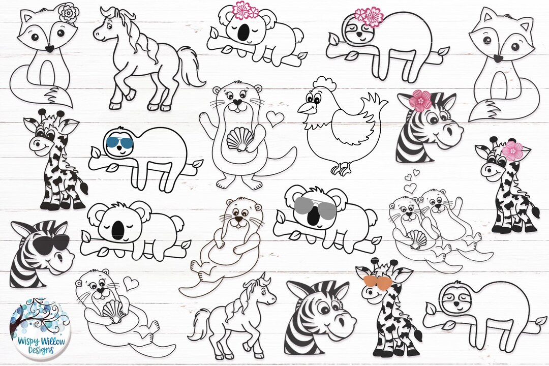 Animal SVG Bundle for Cricut, Cute Animal Outline Bundle, Baby Animal ...