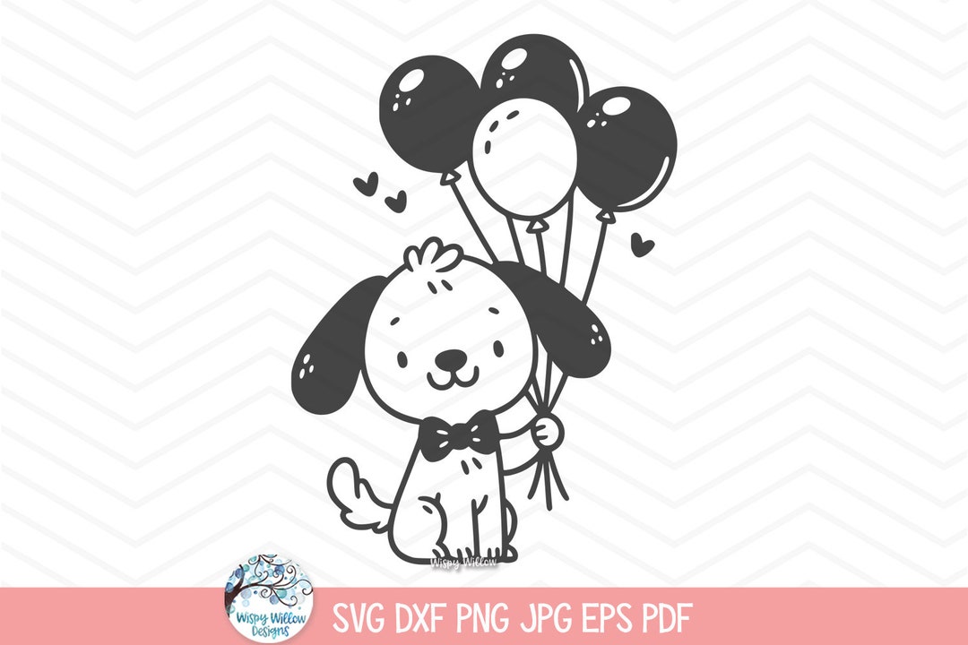 Dog SVG for Cricut, Baby Puppy With Balloons Clipart PNG JPG, Cute ...