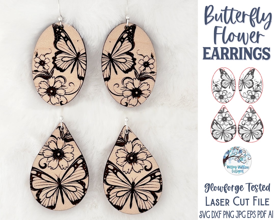 Butterfly Flower Earring File for Glowforge or Laser Cutter, Floral ...