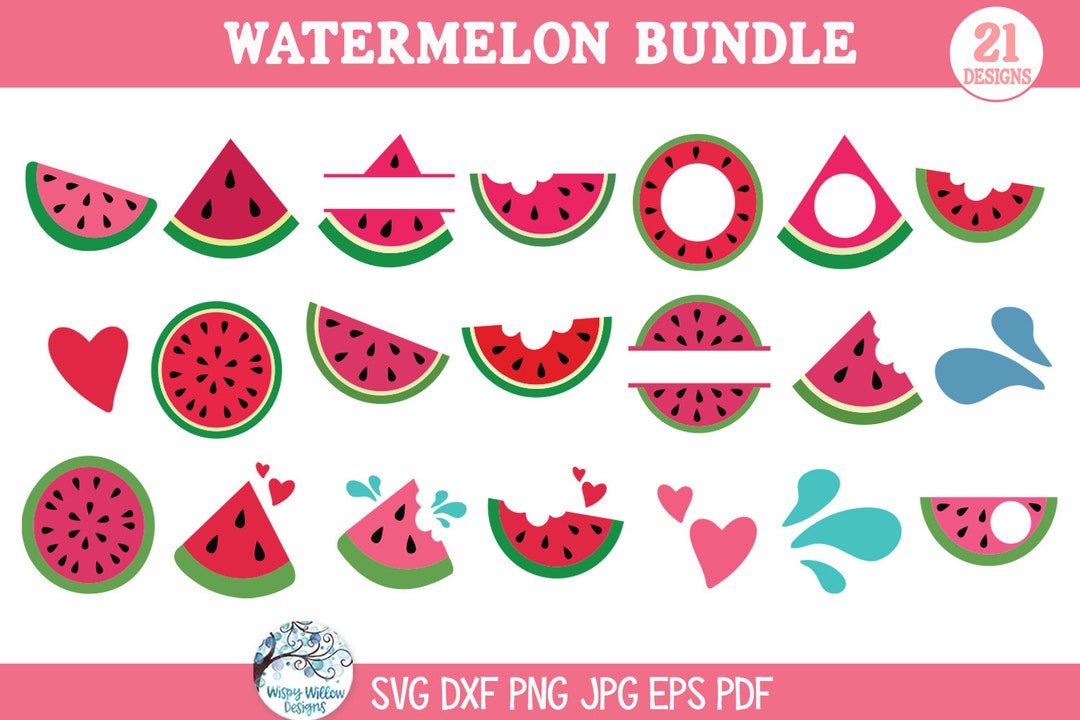 Watermelon SVG Bundle for Cricut, Cute Summer Fruit Silhouette Clipart ...