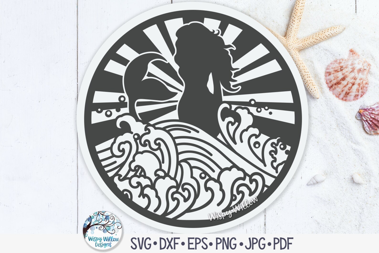 Mermaid SVG, Beach Girl Swimming in Ocean Waves and Sun, Mermaid Sign ...