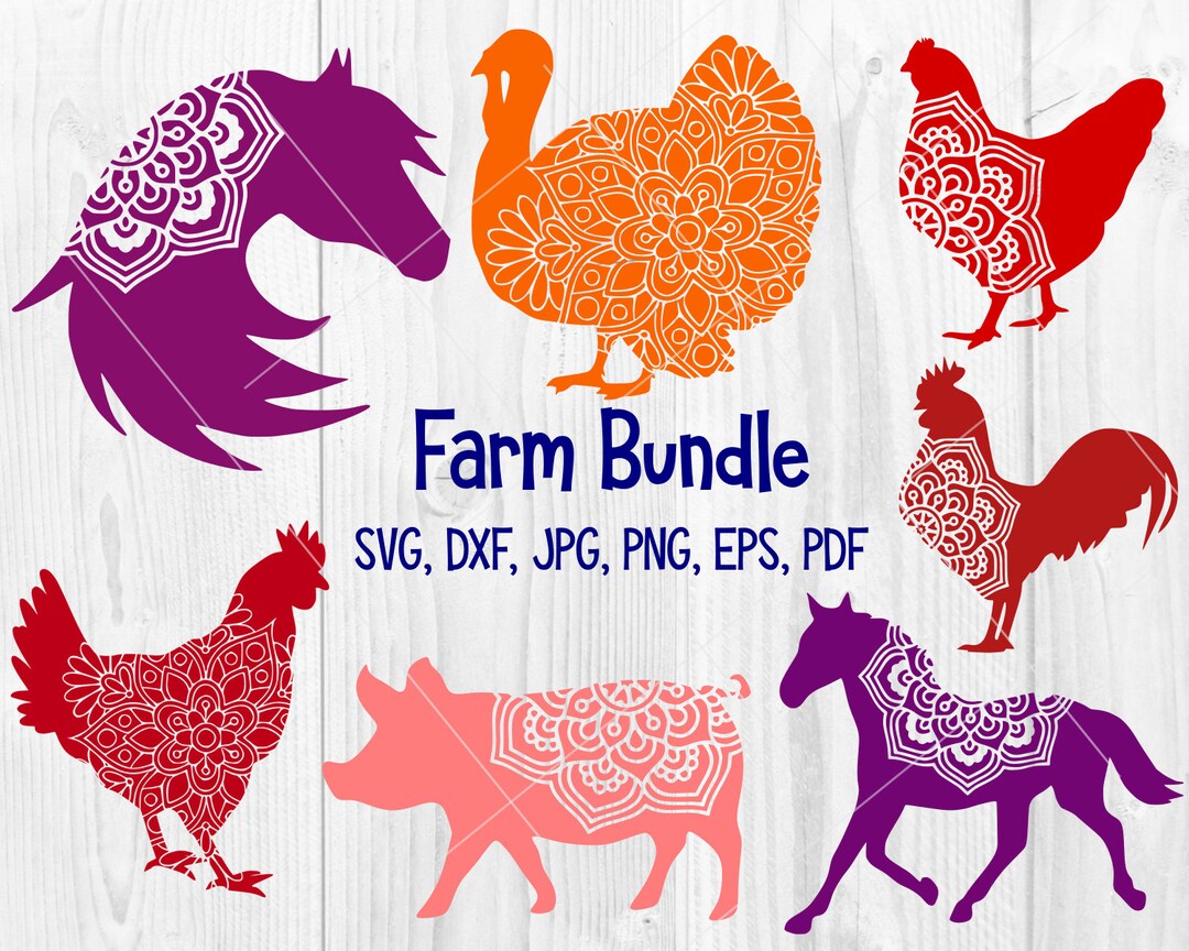 Farm Animal Mandala SVG Bundle, DXF, Horse, Pig, Chicken, Hen, Rooster ...