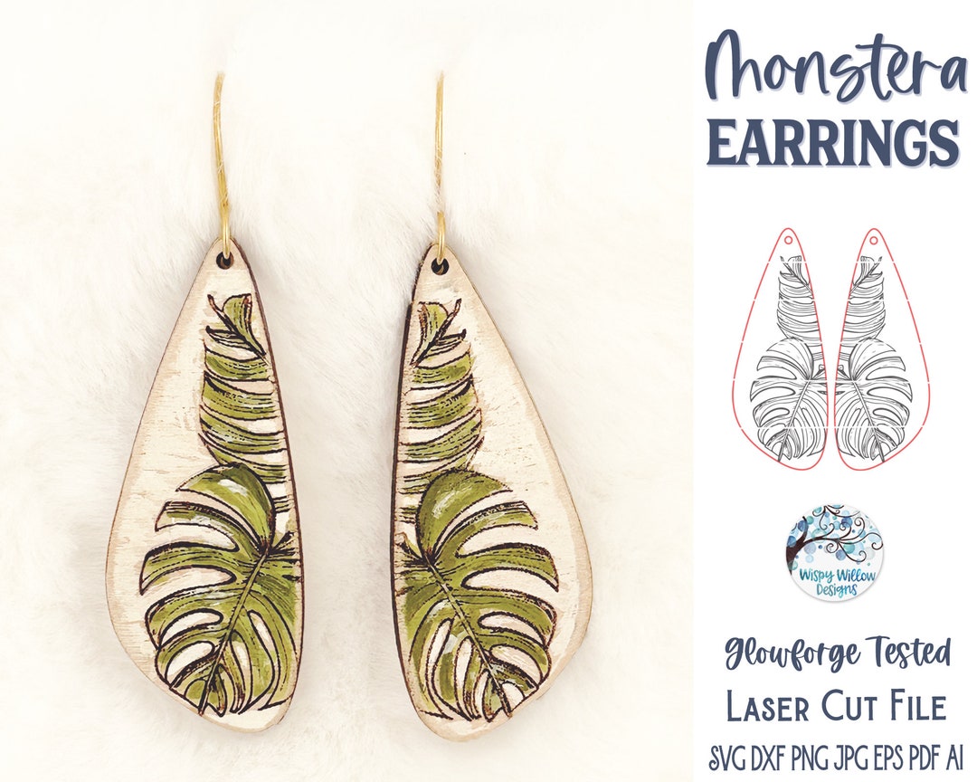 Monstera Earring SVG File for Glowforge or Laser Cutter, Summer Earring ...