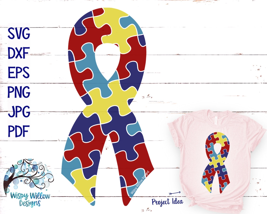 Autism Puzzle Piece Ribbon SVG, Autism Svg, DXF, PNG, Autism Puzzle ...