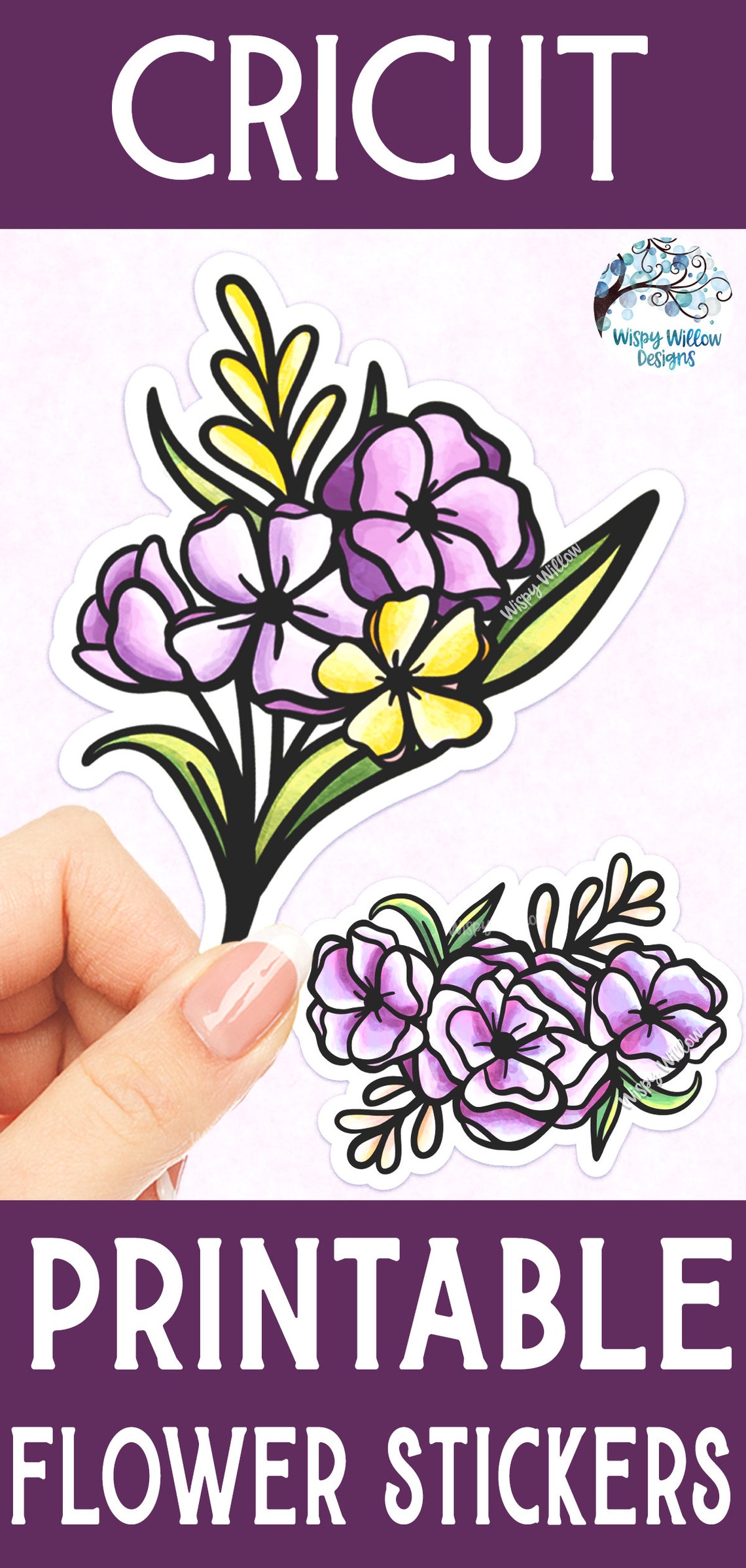 Purple Flower Stickers PNG Printable Flower Stickers Floral - Etsy