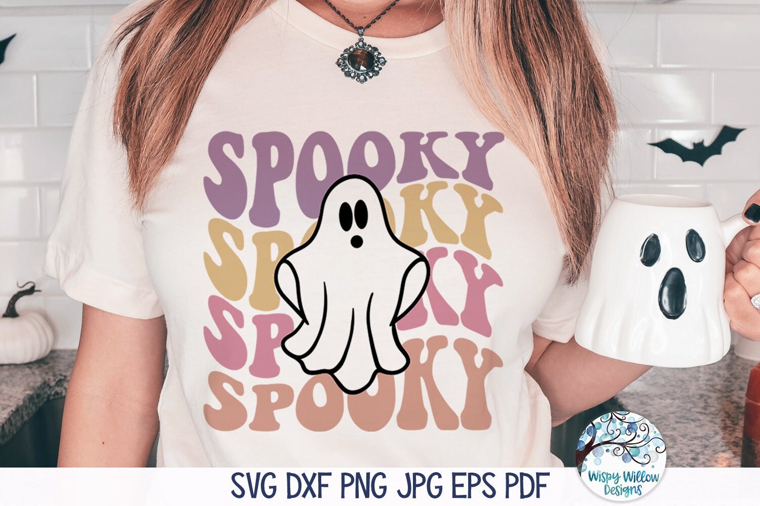 Spooky Ghost SVG, Retro Halloween Design for Cricut, Pastel Ghost ...
