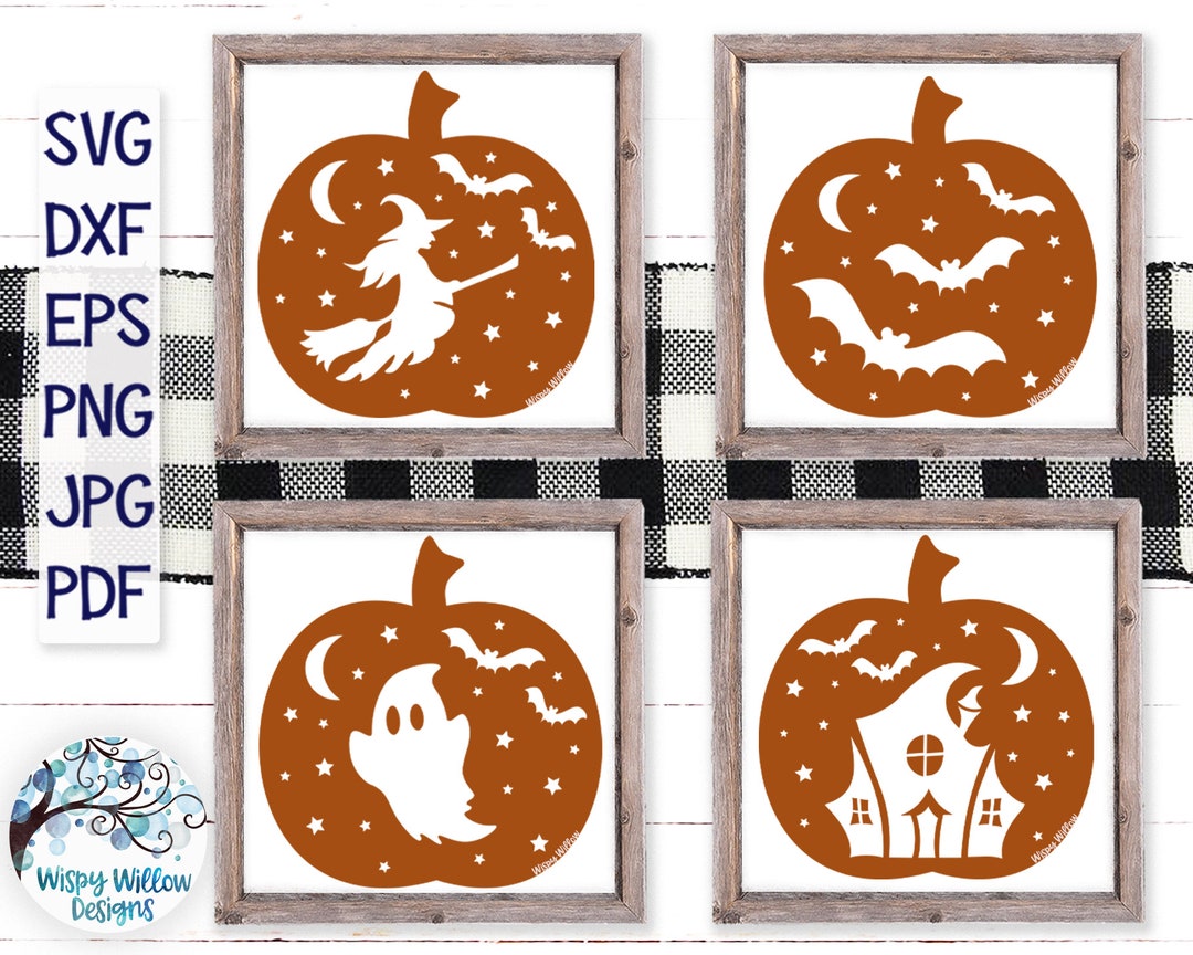 Halloween Pumpkin With Witch, Bats, Ghost, Haunted House SVG Bundle ...