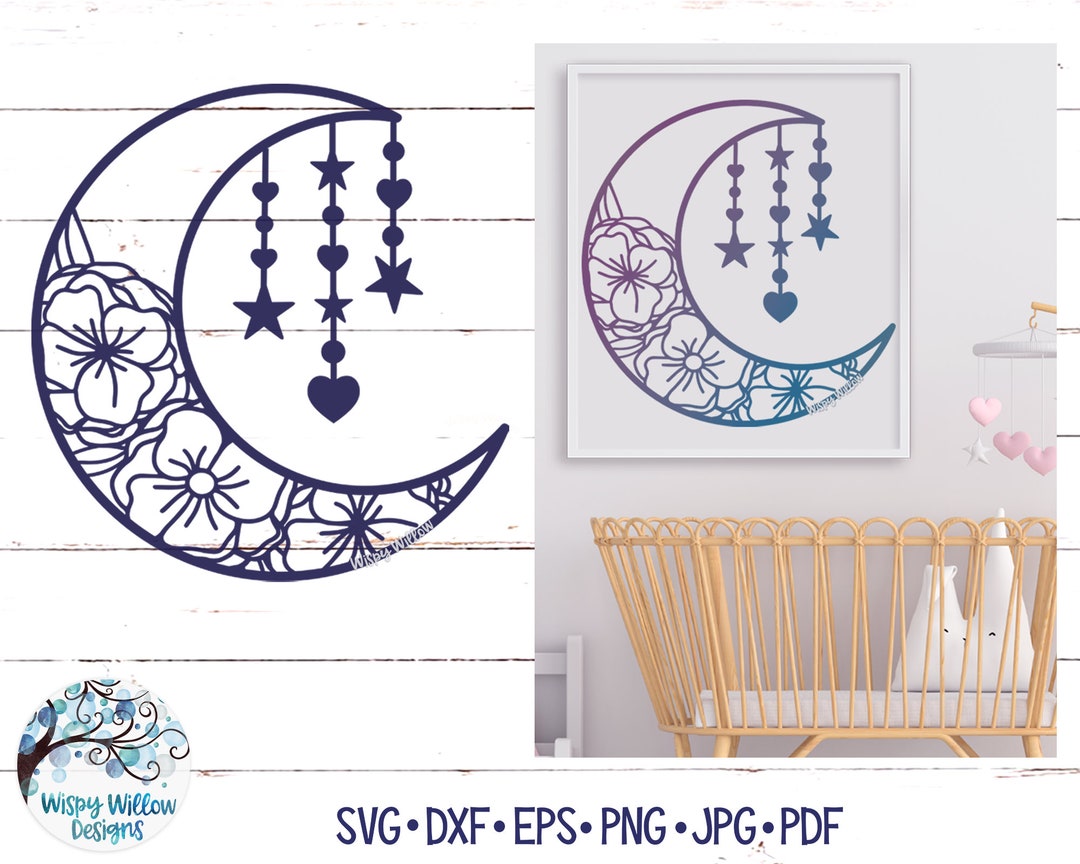 Floral Moon SVG File for Cricut, Crescent Boho Moon With Flowers ...