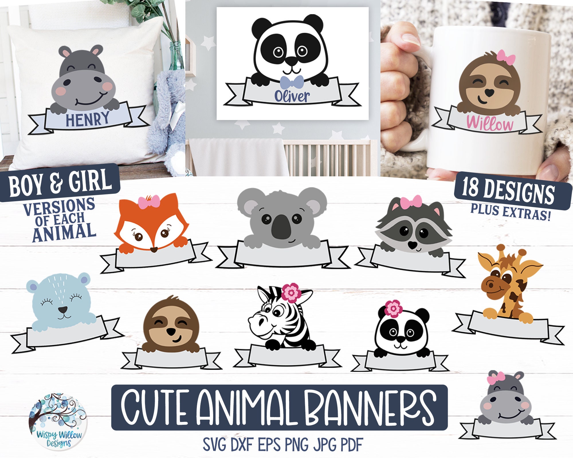 Cute Animal Banners SVG Bundle Baby Animals for Personalized - Etsy