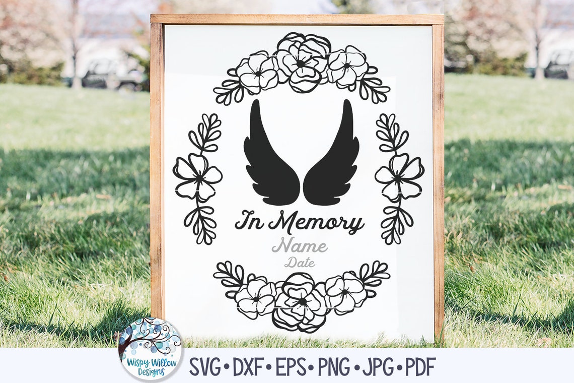 In Memory Angel Wings Svg in Memory With Flower Oval SVG in - Etsy