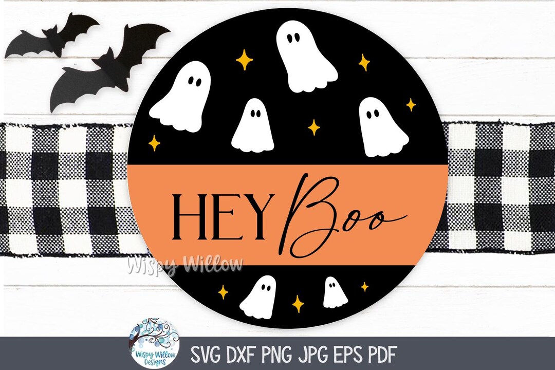 Hey Boo Halloween Round Sign SVG for Cricut, Fall Welcome Door Hanger ...