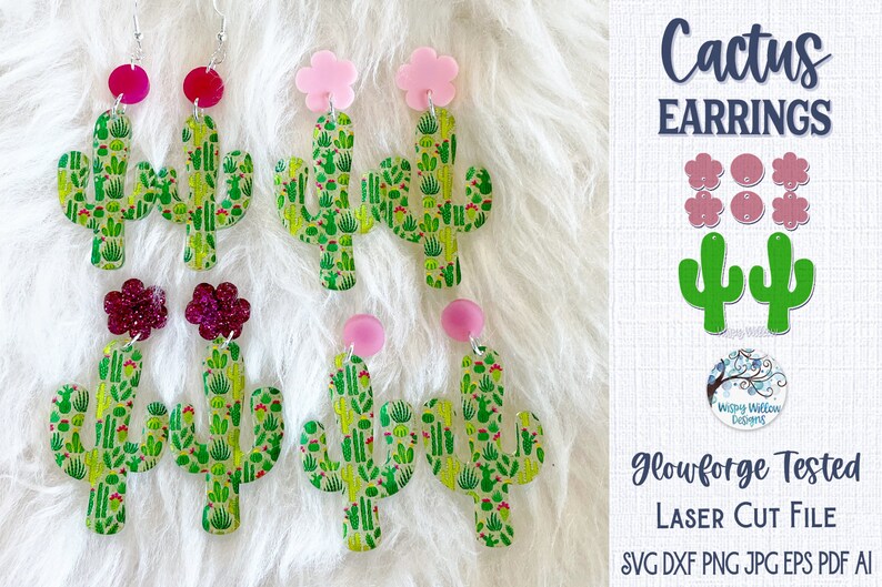 Cactus Earrings SVG File for Glowforge or Laser Cutter, Summer Jewelry ...