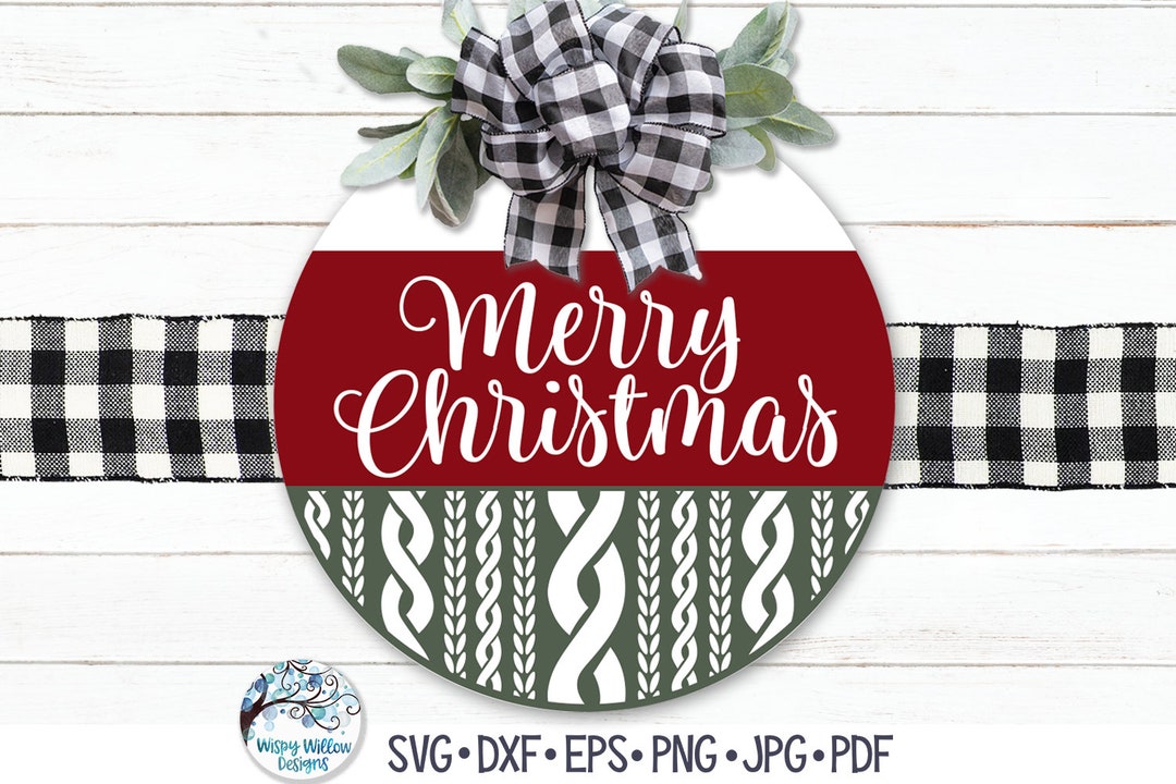 Round Merry Christmas Sign for Cricut, Winter Cable Knit Sweater Print ...