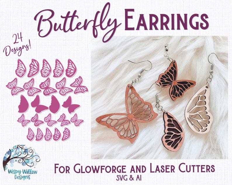 Butterfly Earring File for Glowforge or Laser Cutter, Butterfly Earring ...