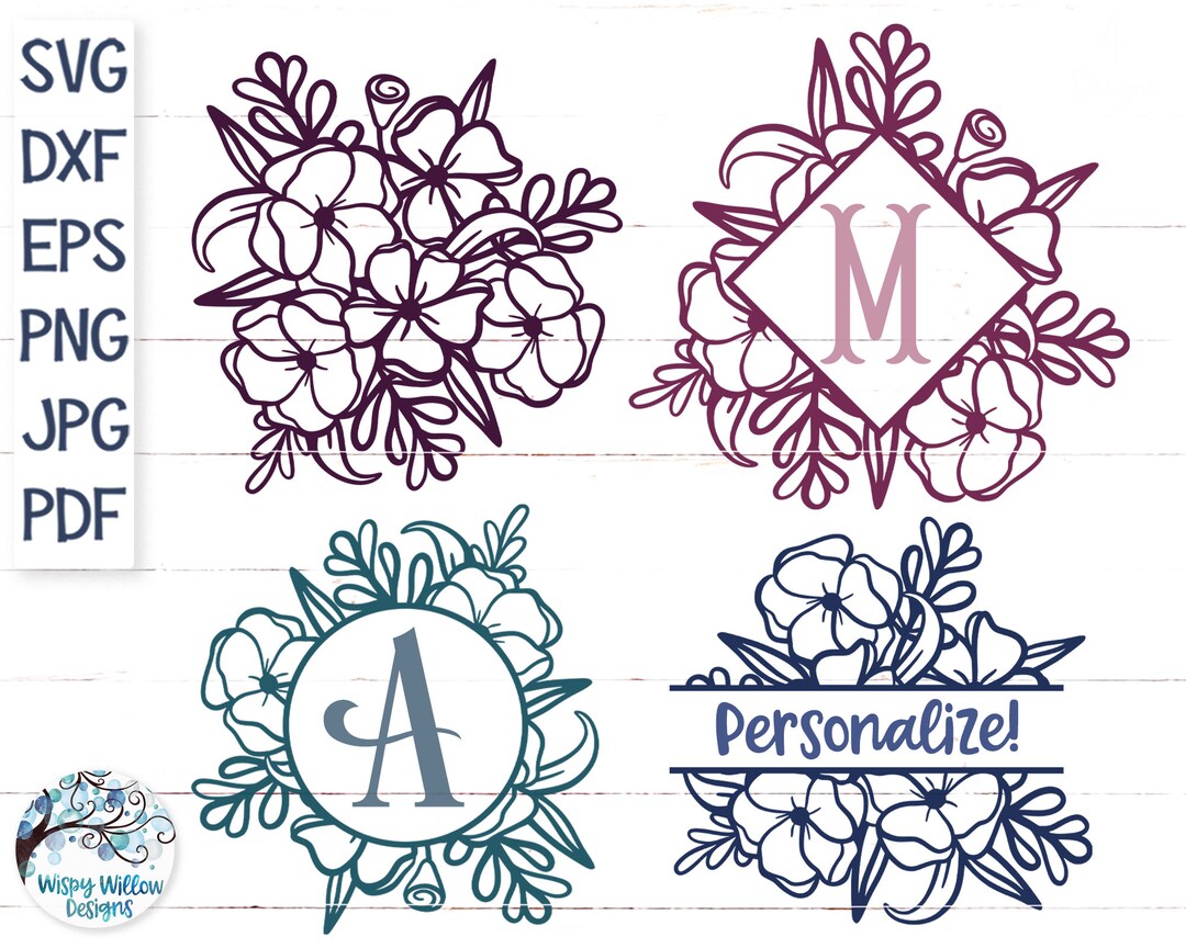 Flower Monogram SVG Bundle, Pretty Flowers for Cricut, Personalized ...