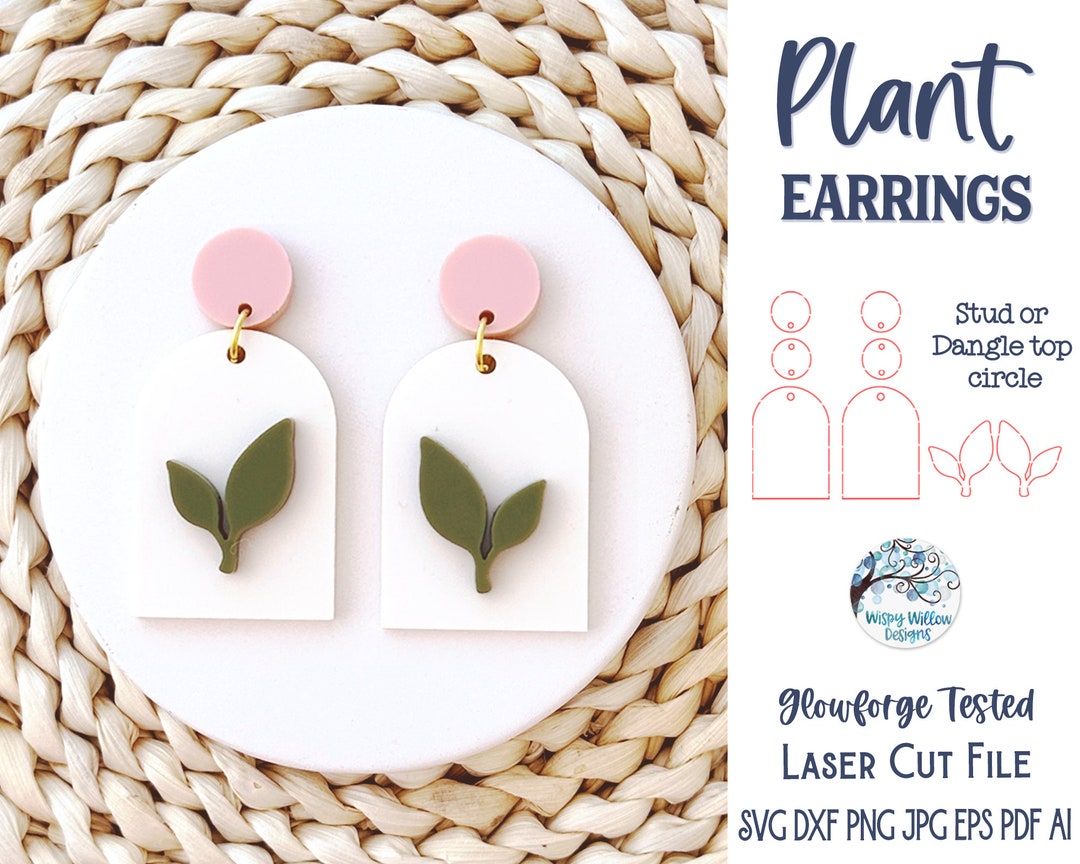 Plant Earring File SVG for Glowforge or Laser Cutter, Modern Boho Plant ...