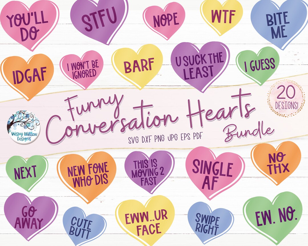 Funny Valentine's Day Conversation Hearts SVG Bundle, Valentine's Day ...