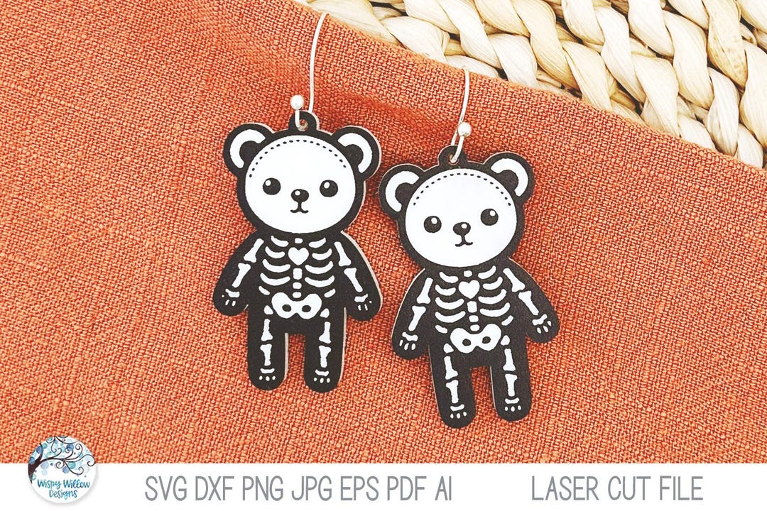 Teddy Bear Skeleton Earring SVG File for Laser Cutter, Halloween ...