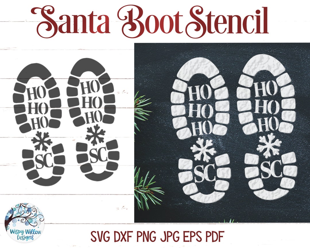 Santa Boot Print Stencil SVG, Santa Claus Shoe, Boot, SVG, DXF, Santa ...