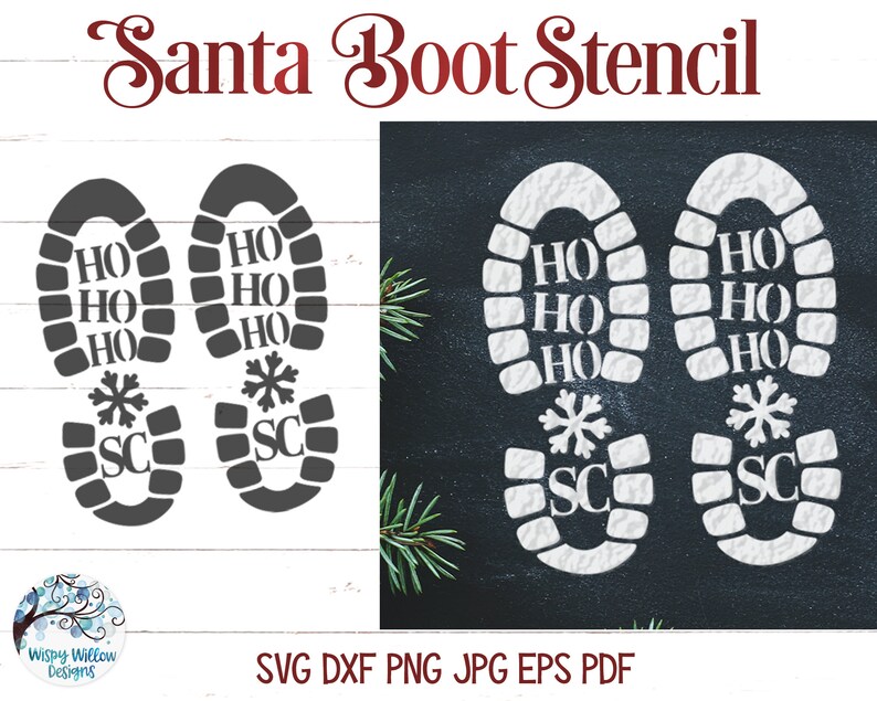 Santa Boot Print Stencil SVG, Santa Claus Shoe, Boot, SVG, DXF, Santa ...