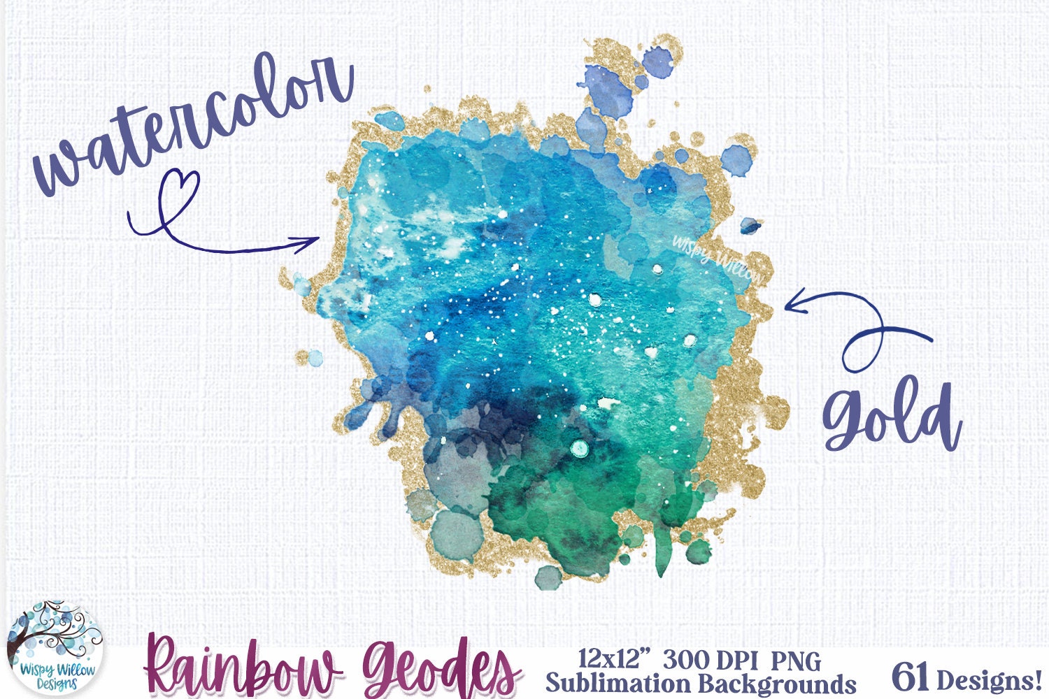 Rainbow Geode Sublimation Background Bundle, Watercolor Glitter ...
