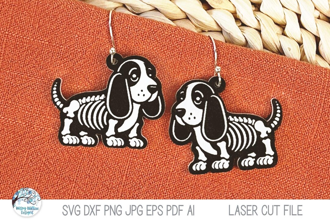 Basset Hound Dog Skeleton Earring SVG File for Laser Cutter, Puppy ...