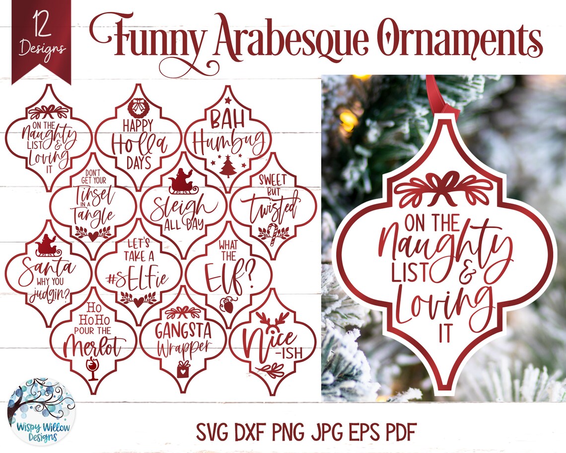 Funny Arabesque Christmas Ornament SVG Bundle on the Naughty - Etsy