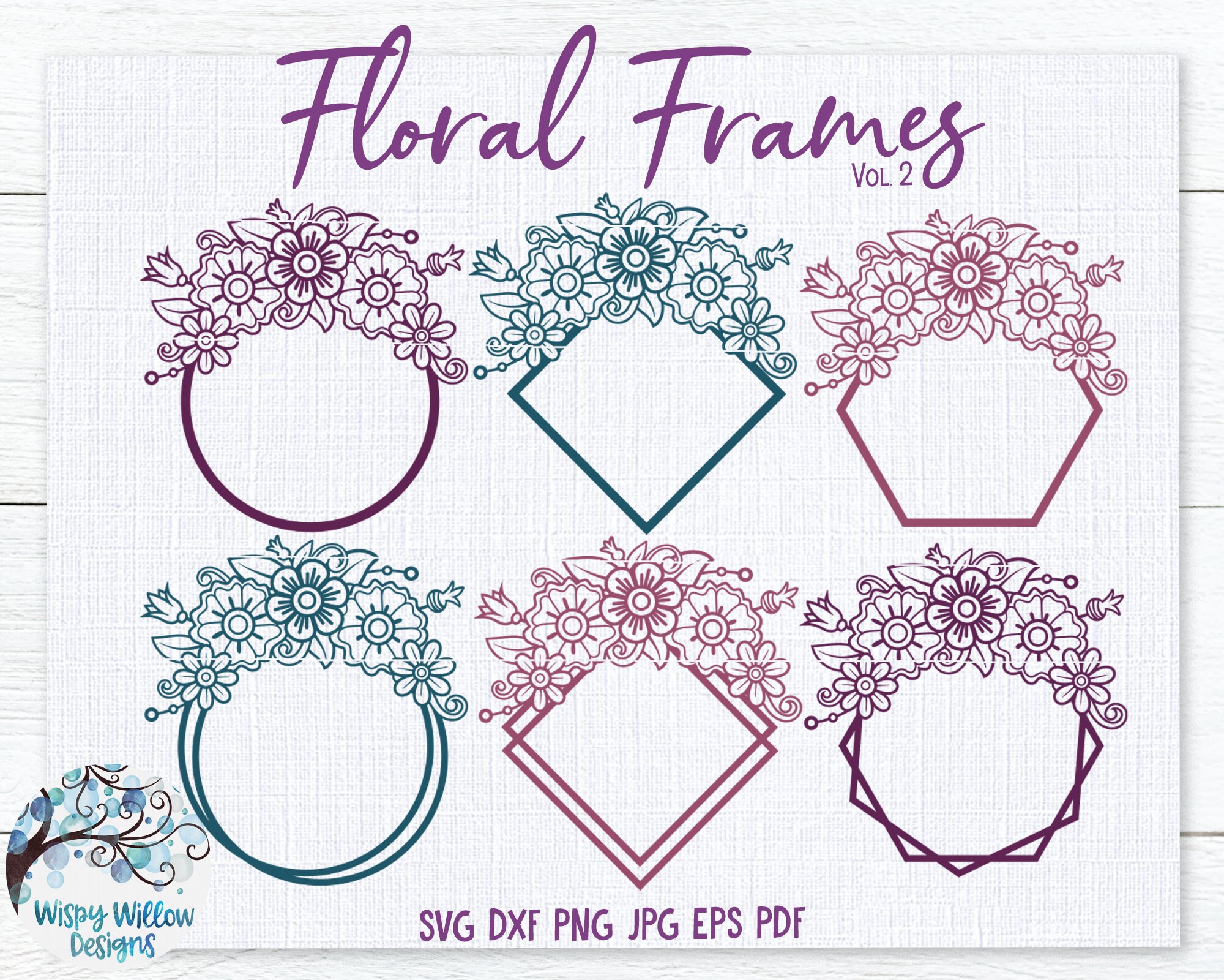 Floral Frames SVG Bundle Vol. 2 Monogram Frame SVG Letter | Etsy