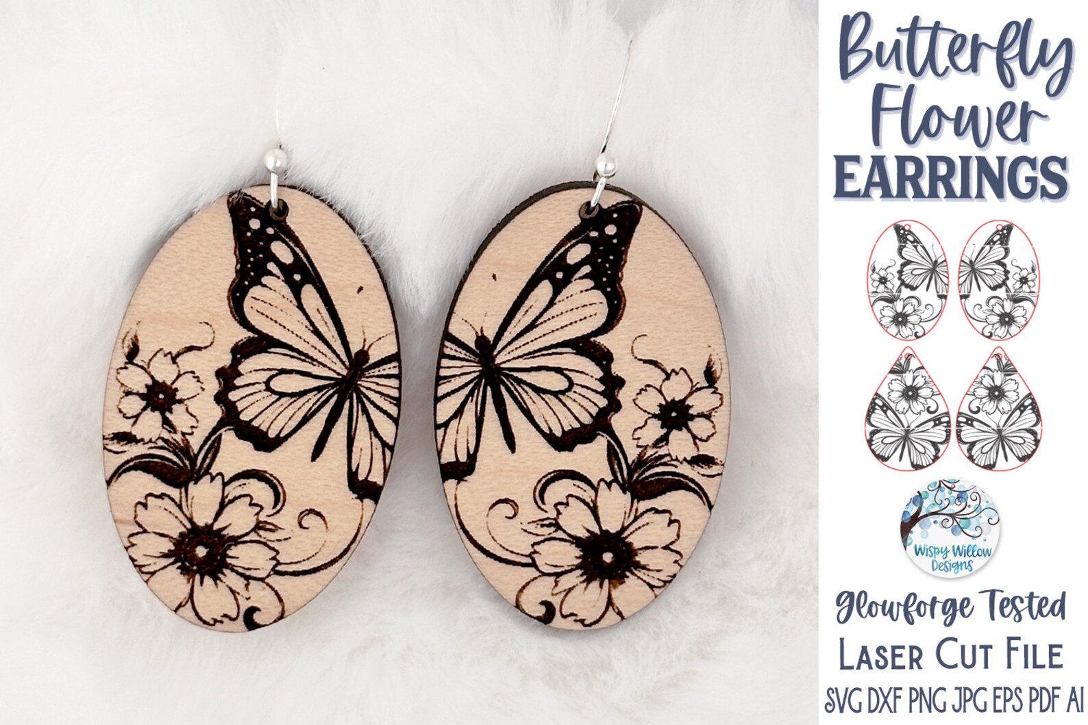 Butterfly Flower Earring File for Glowforge or Laser Cutter, Floral ...