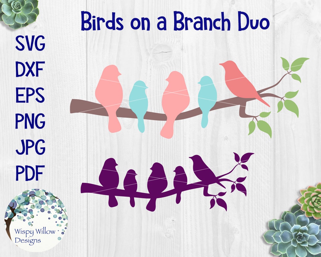 Birds on a Branch SVG for Cricut, Bird Silhouettes on Tree Limb, Flock ...