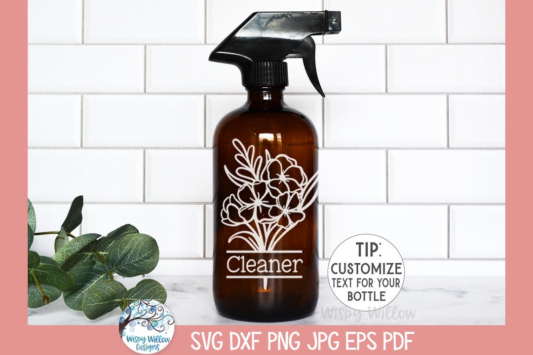 Cleaning Bottle Label SVG for Cricut, Flower Bouquet Label for Kitchen ...