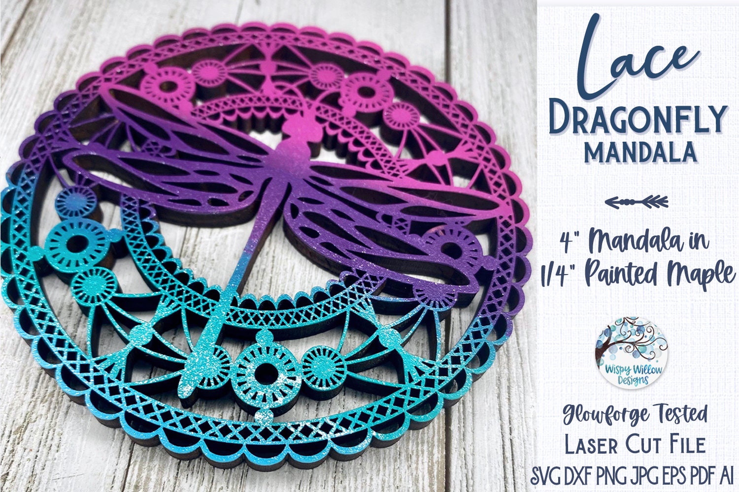 Lace Dragonfly Mandala for Glowforge or Laser Cutter SVG, Dragonfly ...