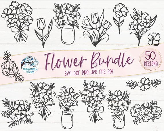 Flower SVG Bundle 50 Flower SVG Cut Files Hand Drawn | Etsy Canada