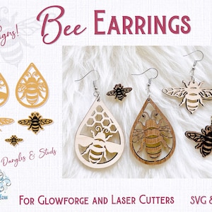 Bee Earring File for Laser Cutter, Summer Earring, Bumble Bee Dangle ...