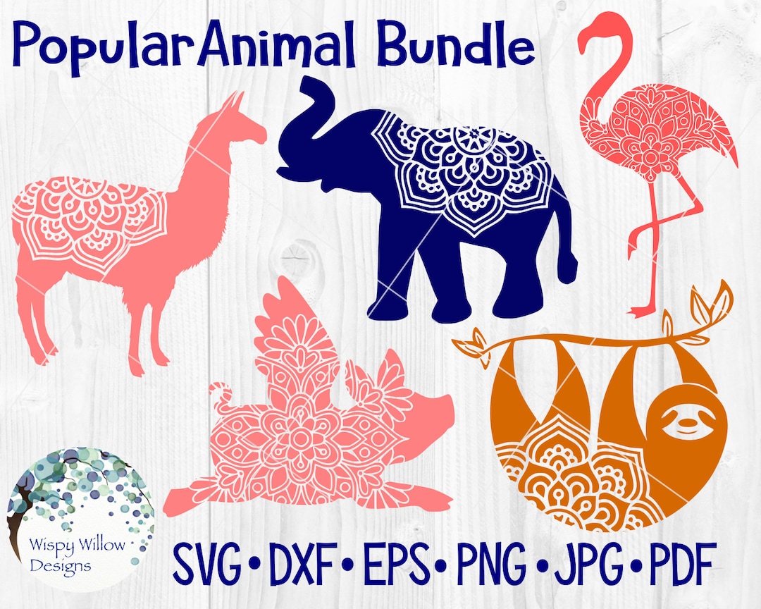 Popular Animal Mandala Bundle, Sloth, Llama, Elephant, Flamingo, Flying ...