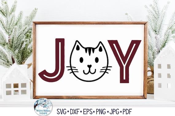 Joy With Cat SVG Christmas Cat Sign Svg Cute Cat Face Svg - Etsy