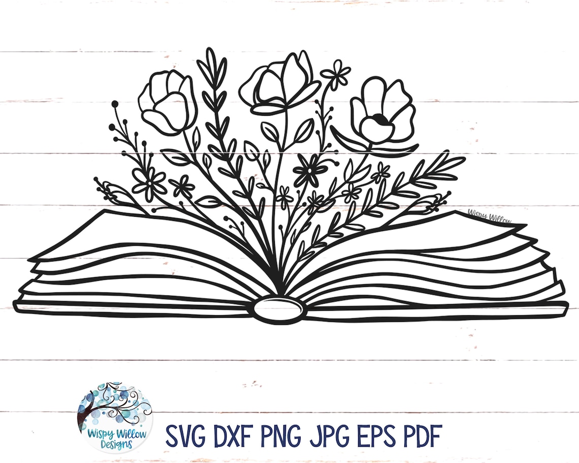 Floral Book SVG Book With Flowers Svg Book Svg Reading Svg - Etsy