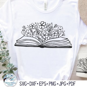Floral Book SVG, Open Book With Flowers Drawing, Flowers Growing Out of ...