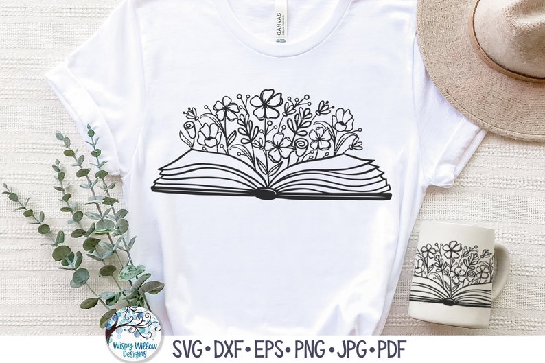 Floral Book SVG, Open Book With Flowers Drawing, Flowers Growing Out of ...