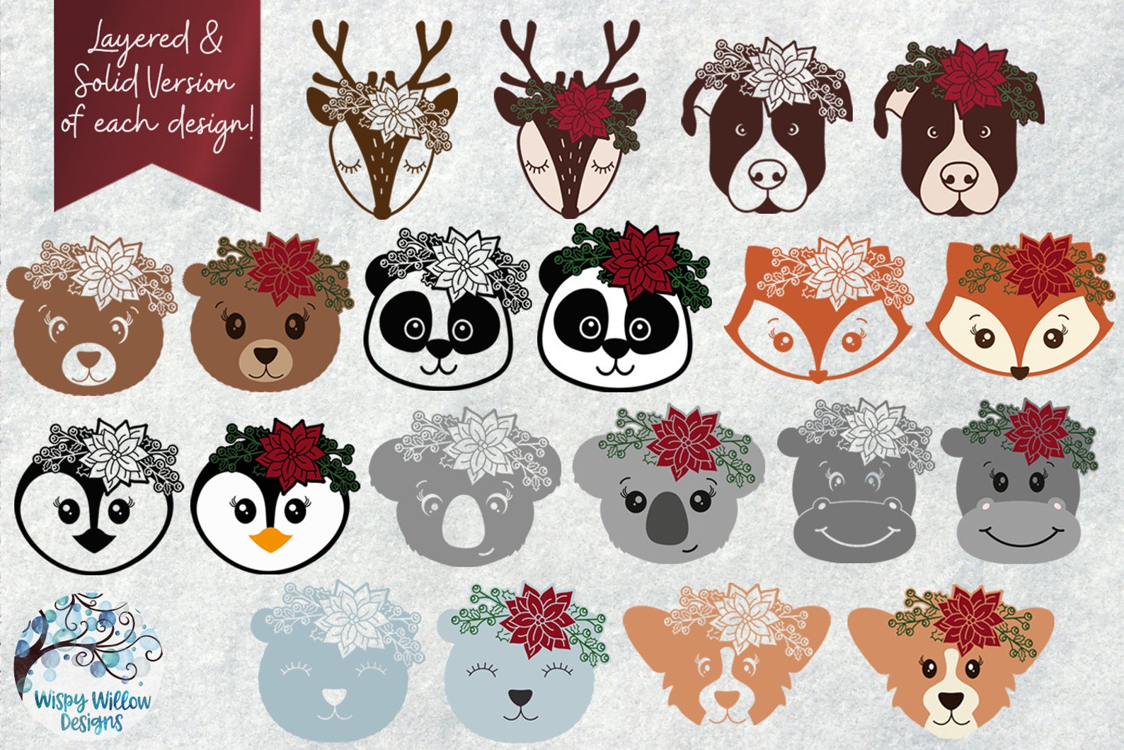 Christmas Animal SVG Bundle Christmas Animals With Flowers | Etsy