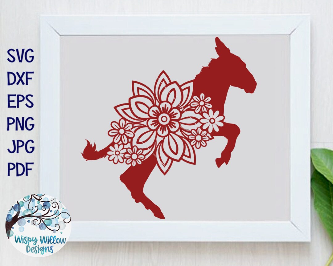 Floral Donkey Svg, Donkey Svg, Farm Animal Svg, Donkey With Flowers ...