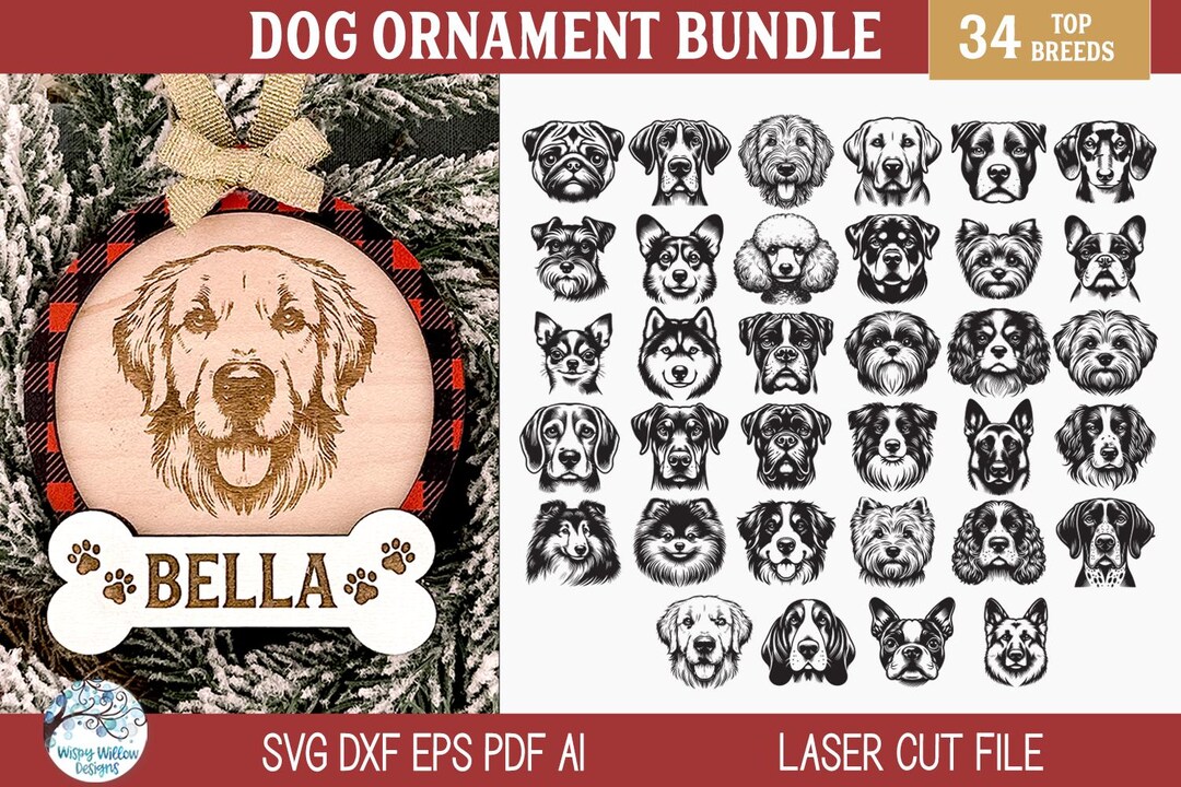 Dog Breed Christmas Ornament SVG File Bundle for Laser Cutter ...