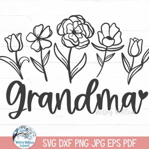 Grandma With Flowers SVG for Cricut, Floral Grandmother, Wildflowers ...