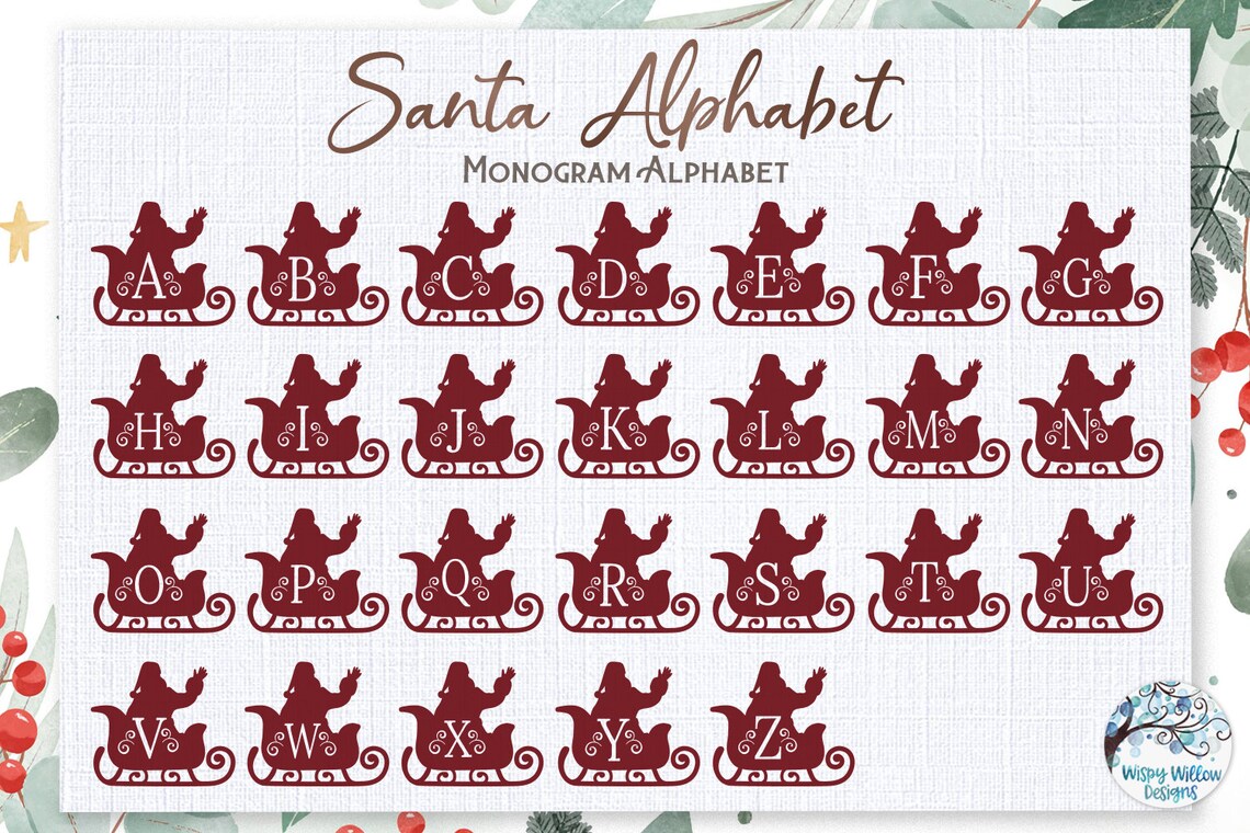 Santa Alphabet SVG Bundle for Cricut, Santa Claus Monogram ...
