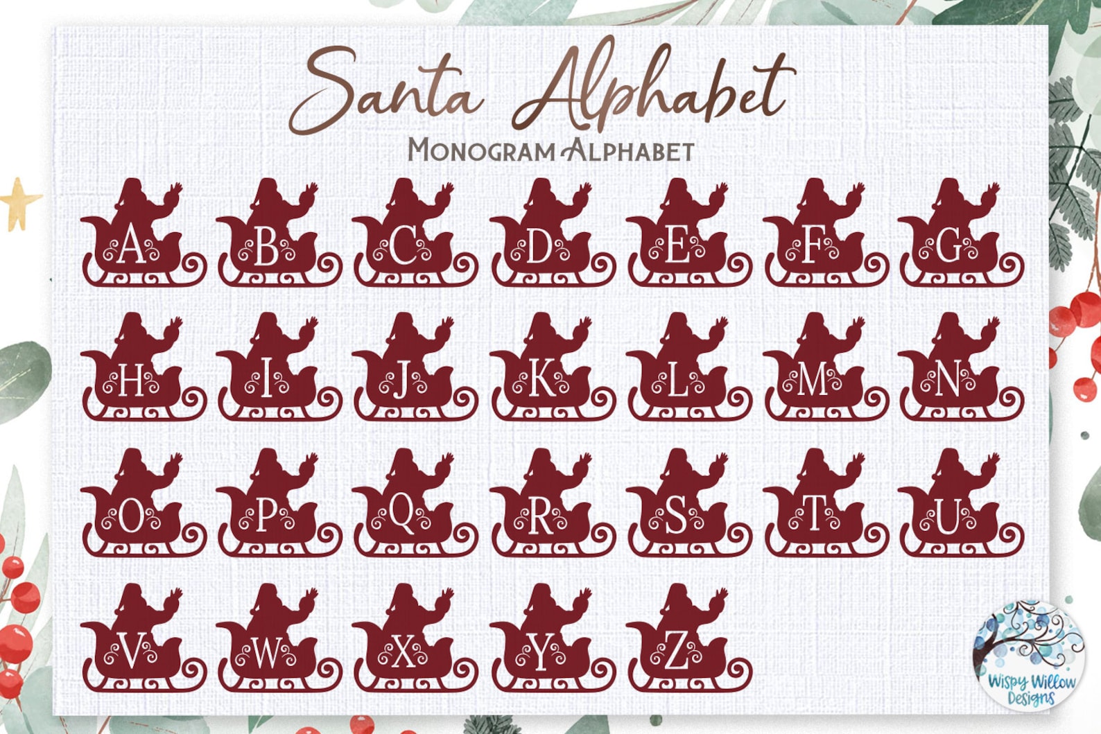 Santa Alphabet SVG Bundle for Cricut Santa Claus Monogram - Etsy