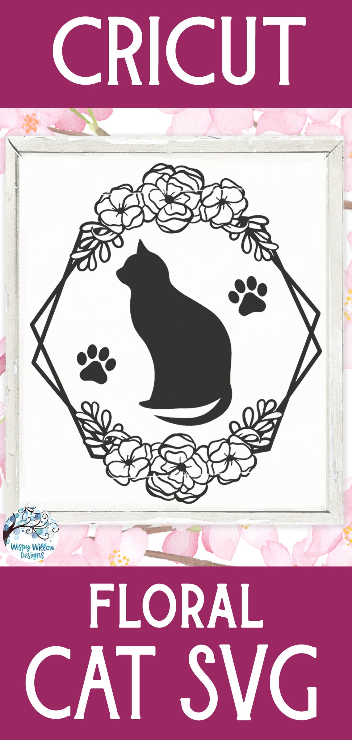 Cat With Flowers SVG Cat Silhouette Svg Floral Cat Svg Cat - Etsy