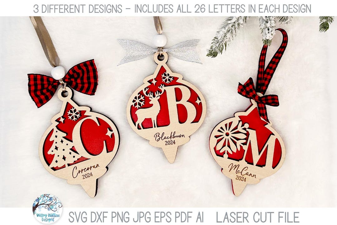 Personalized Monogram Christmas Ornament SVG File Bundle, Snowflake ...