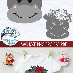 Christmas Hippo SVG, Hippo With Flowers, Winter Hippo, Floral Hippo ...